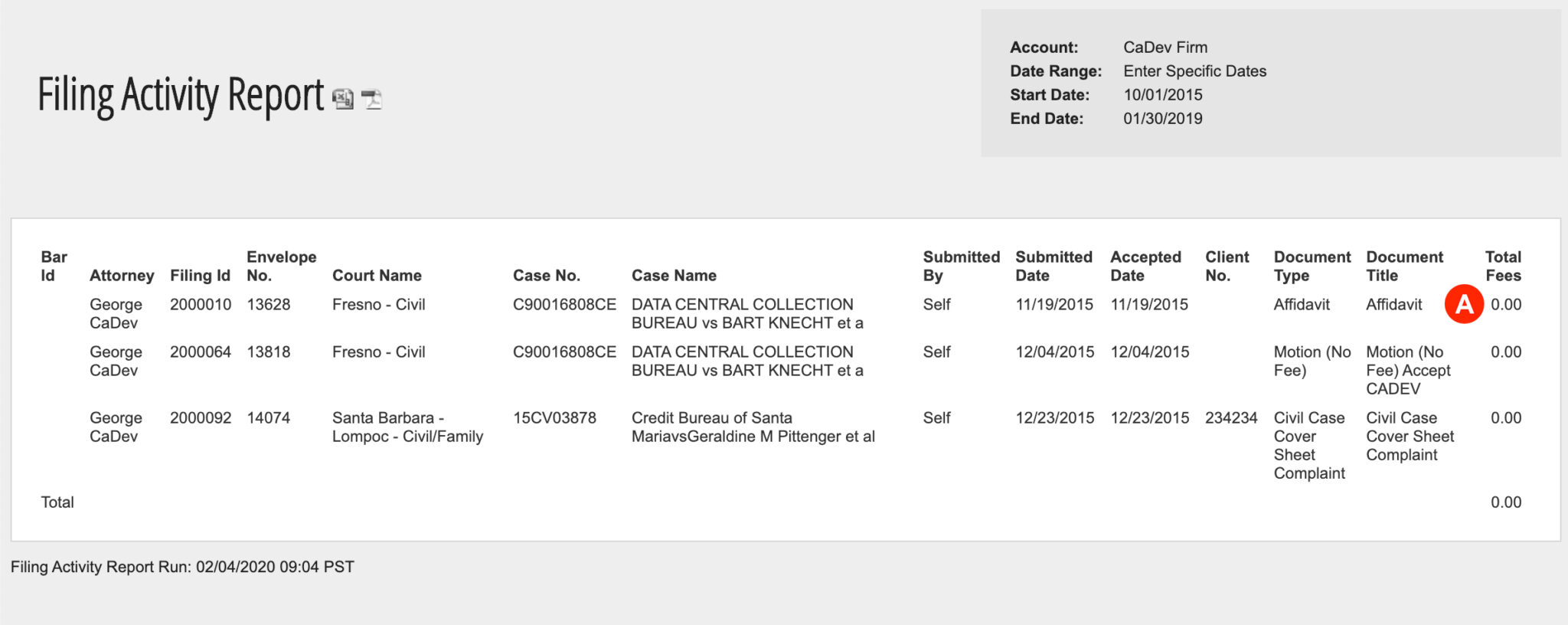 Reports: Filing Activity tab allows a user to run reports in the ...